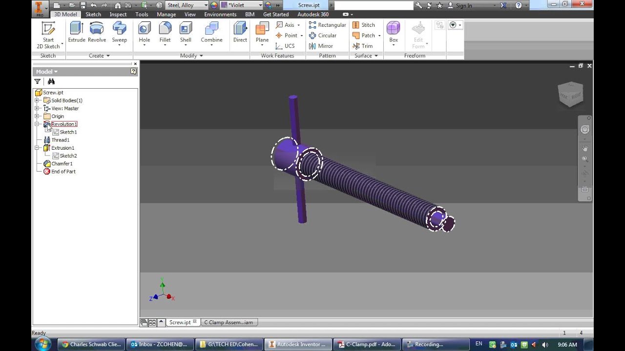 Autodesk Inventor Tutorials C-Clamp part 3--Fixes