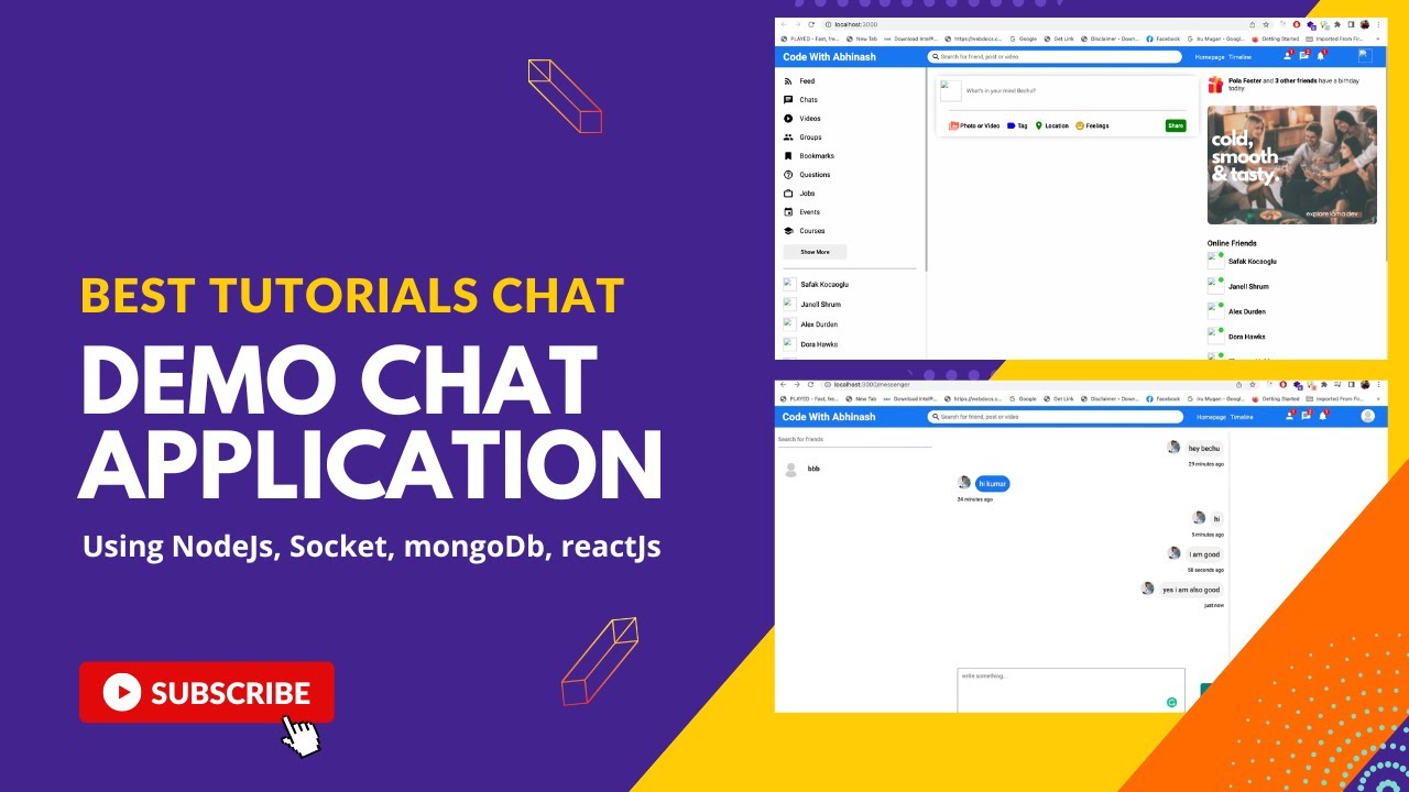 Demo chat application Using NodeJs, MongoDb, Socket.io, ReactJs