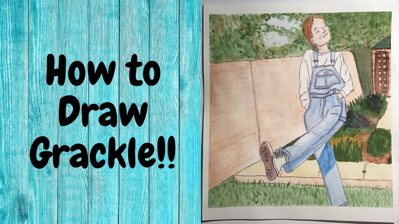 Painting Grackle!! How to Draw and Paint a Girl in Dungarees: Step by Step  Watercolour Tutorial