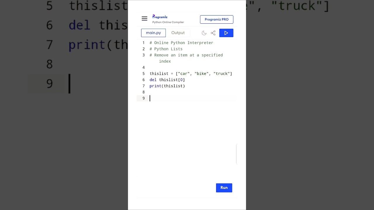 Remove an item at the specified index #python #list #pythonlists #ai #coding #viral #shorts #trend