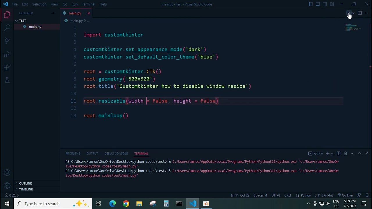 Customtkinter   how to disable window resize