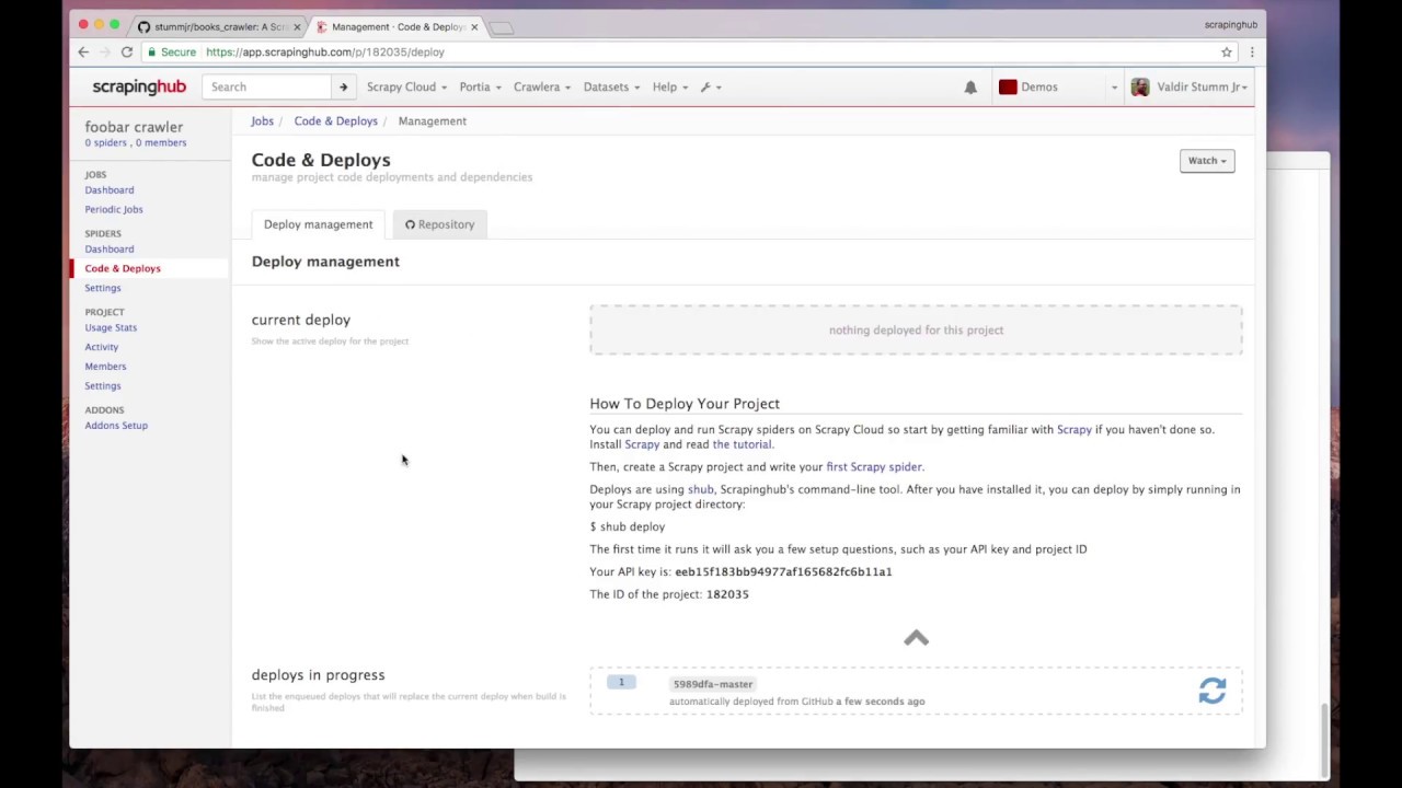 Scrapy Cloud + Github integration
