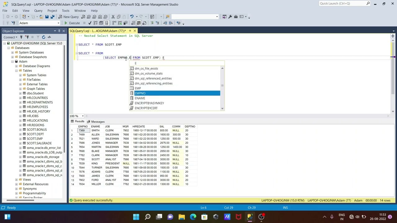Nested Select Statement in SQL Server