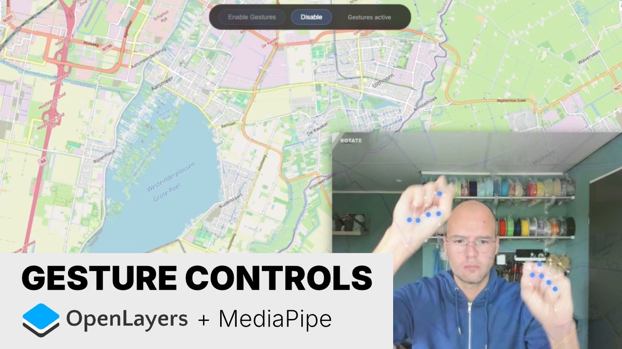 Control an OpenLayers Map with Hand Gestures (MediaPipe + Webcam)