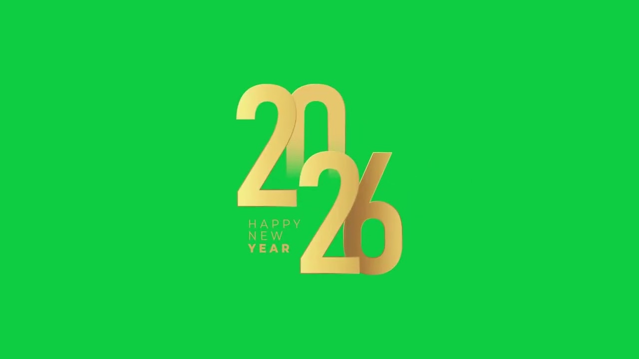 Happy New Year 2026 Golden Text Animation | Green Screen