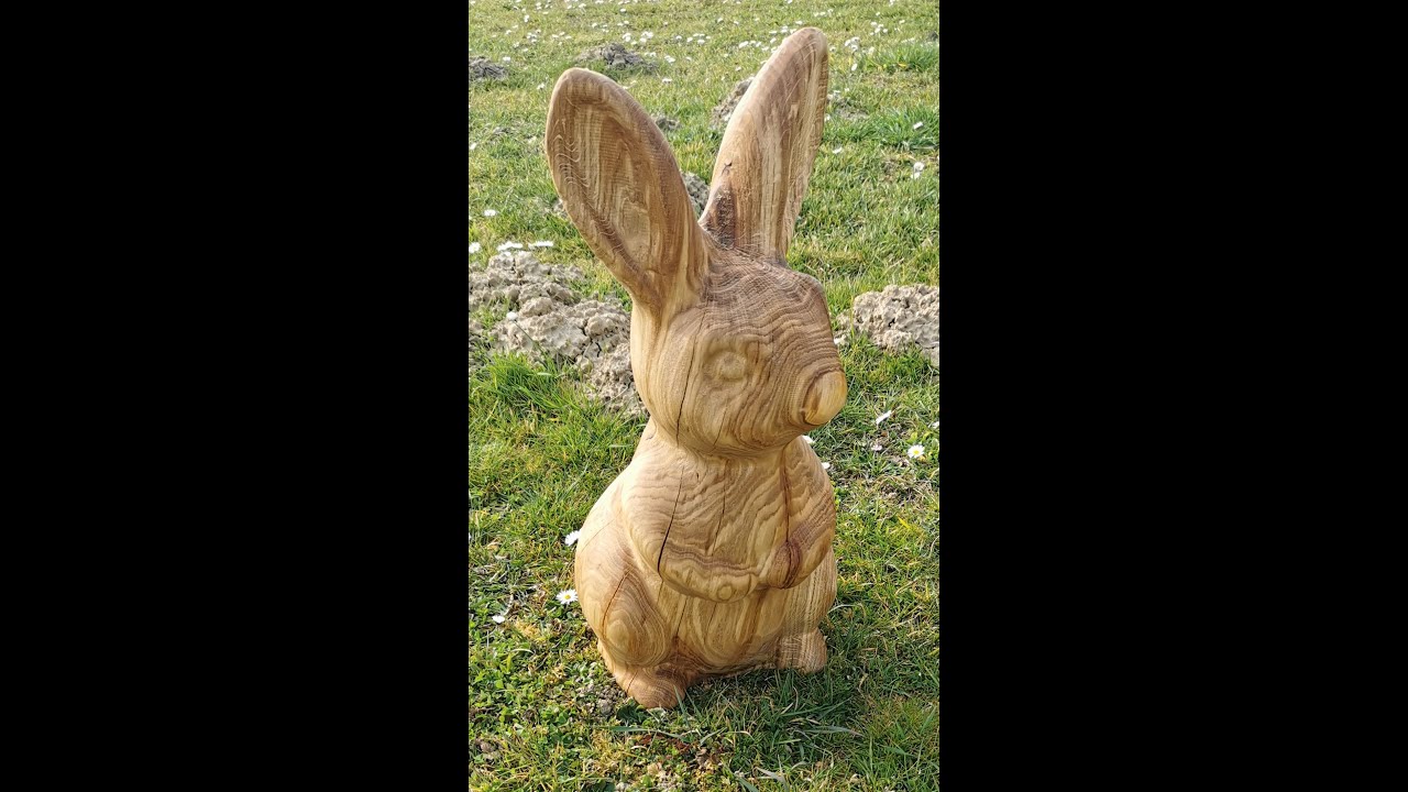 Cnc carving a wood bunny statue with rotary axis #linuxcnc #freecad #deskproto