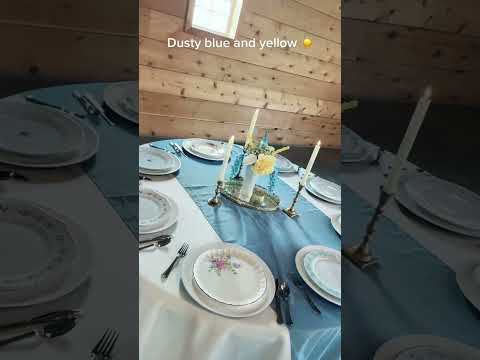 Dusty blue and yellow centerpiece