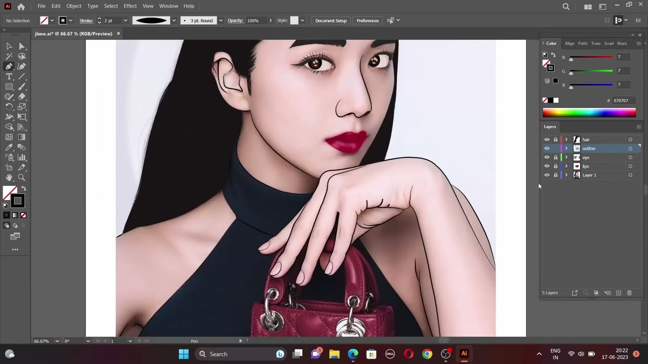 Blackpink Jisoo vector portrait in adobe illustration | Digital painting / art | Jisoo