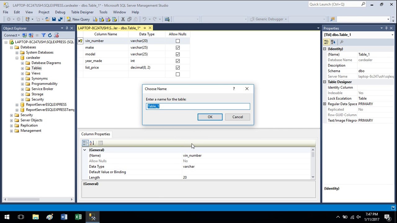 Quick Tutorial - Creating Databases and Tables in SQL Server 2016