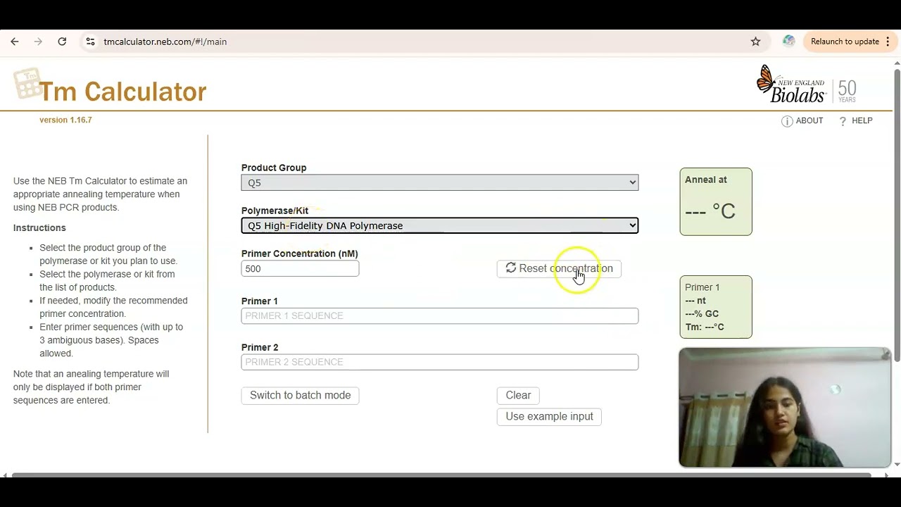 Primer designing NEB Tm Calculator Tutorial PCR setup Step by Step Primer Tm Calculation Tutorial