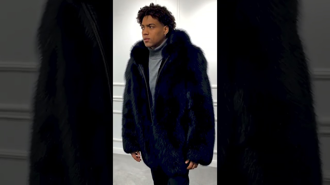 Black Fox Fur Jacket with Hood
