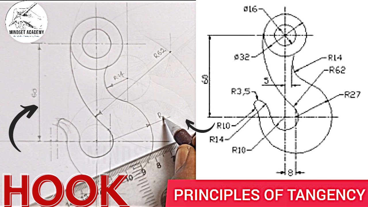 HOW TO CONSTRUCT HOOK USING PRINCIPLES OF TANGENCY IN TECHNICAL DRAWING AND ENGINEERING GRAPHICS.