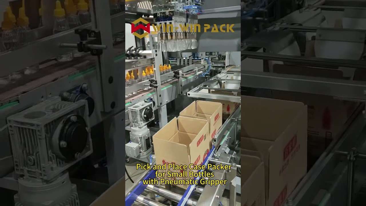 Pick and place case packer for small bottles with pneumatic gripper #shorts #casepacker #packing