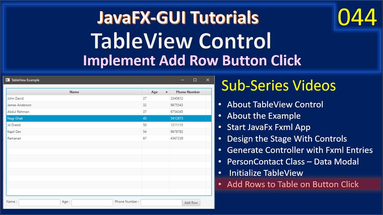 TableView | Part 8 - Add Rows to Table on Button Click | JavaFx GUI Tutorial #44