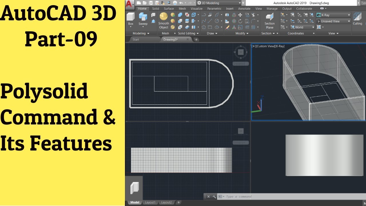 #09 AutoCAD 3D Tutorial- Polysolid Command & Its Features