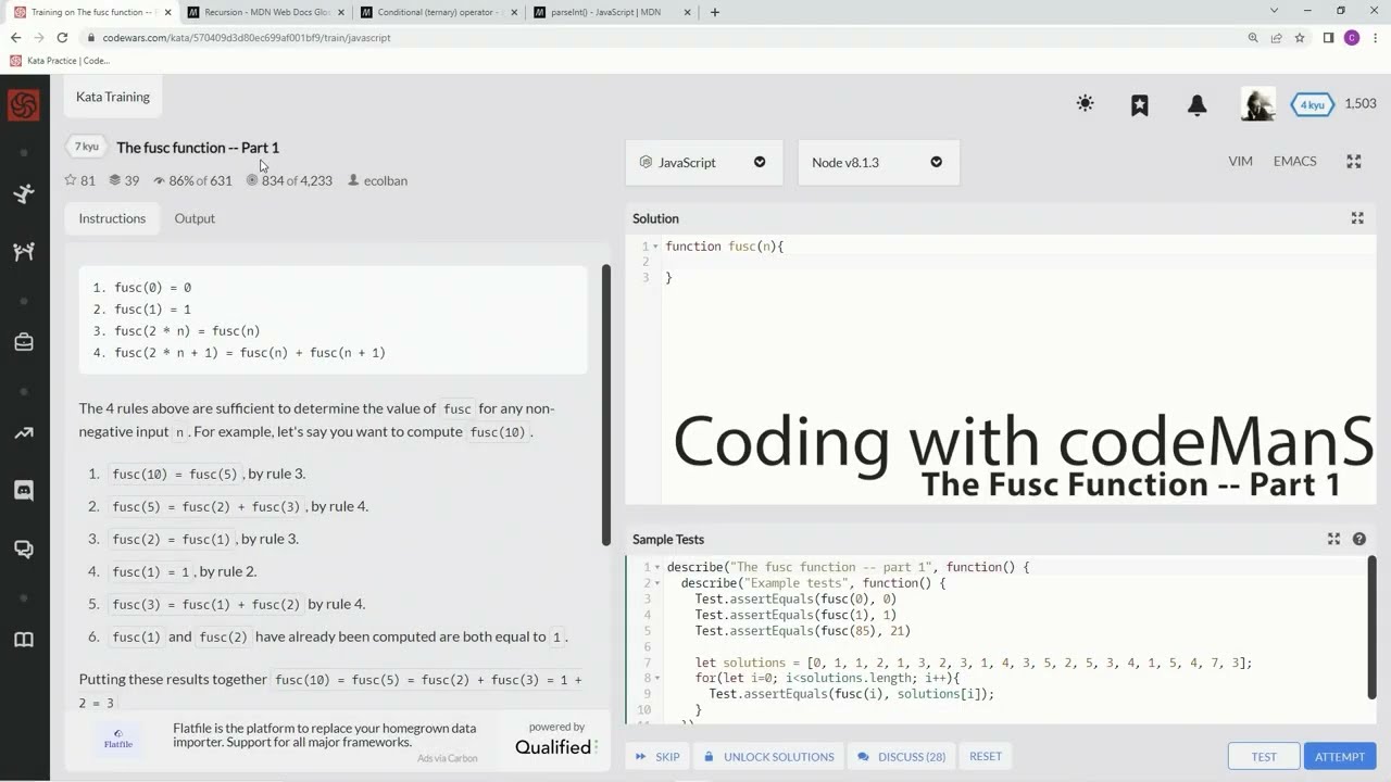 Codewars 7 kyu The Fusc Function -- Part 1 Javascript