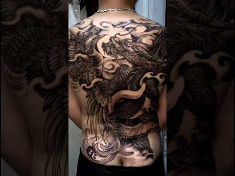 Full-Back Phoenix and Dragon Tattoo by Trung Tadashi #tattoo #trungtadashi