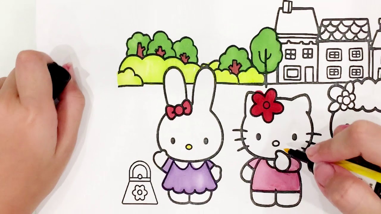 Hello Kitty Coloring Pages | How to draw hello kitty school Videos for Kids Learn Colors