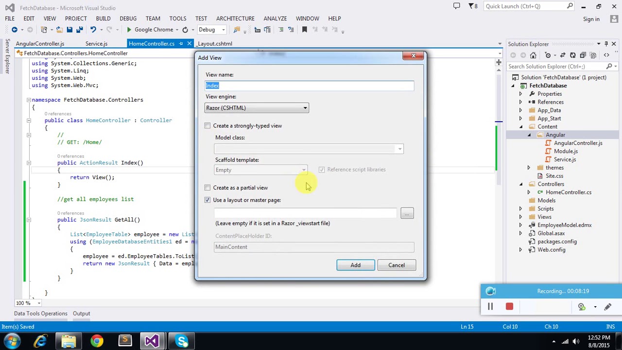How to fetch data from database using AngularJs with ASP NET MVC