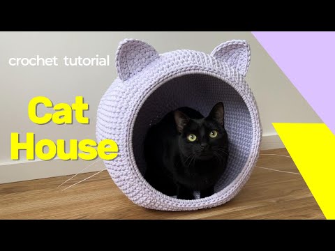 Crochet Cat House 🐈⬛💜 #crochet #cathouse #crochetideas