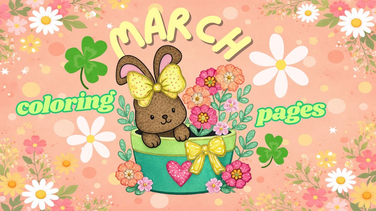 March 2026 Coloring Pages 🌸 Easy, Bold & Cozy Spring Vibes 🐰✨