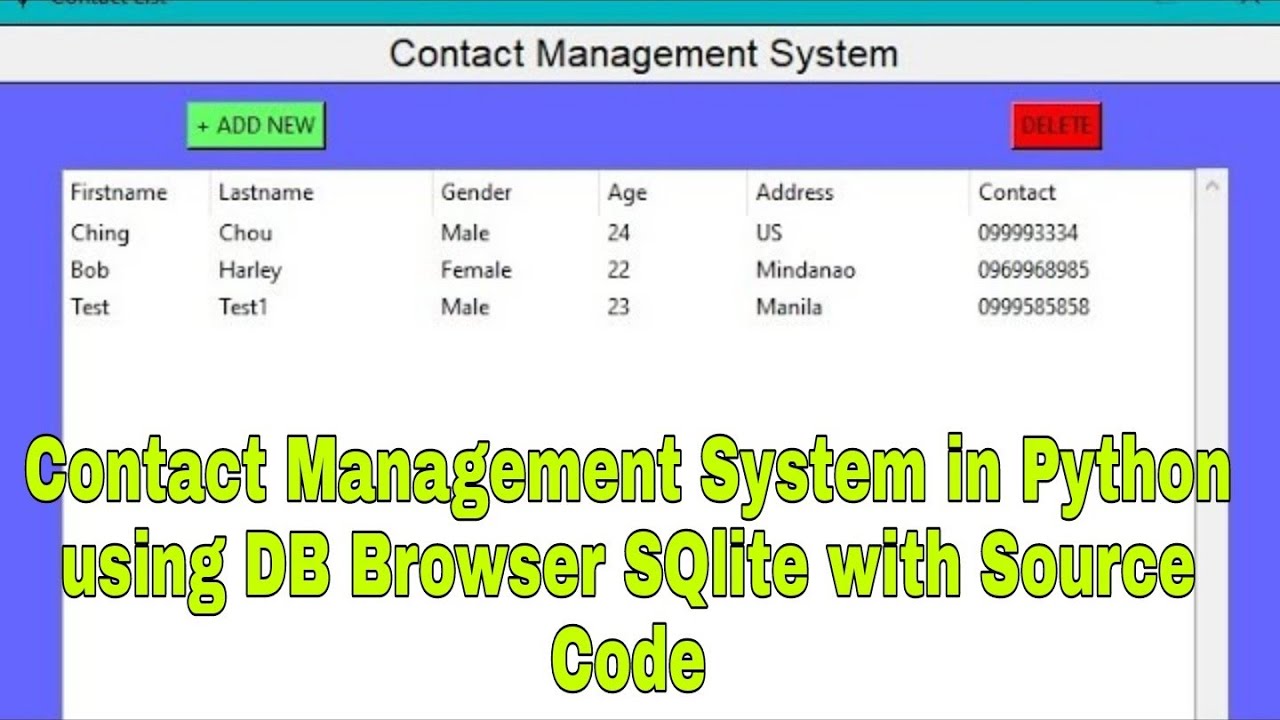 Contact Management System in Python using DB Browser SQlite with Source Code