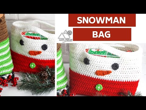 CROCHET: Snowman Tote Bag Pattern, Reusable Gift Bag, Crochet Purse Pattern by Winding Road Crochet