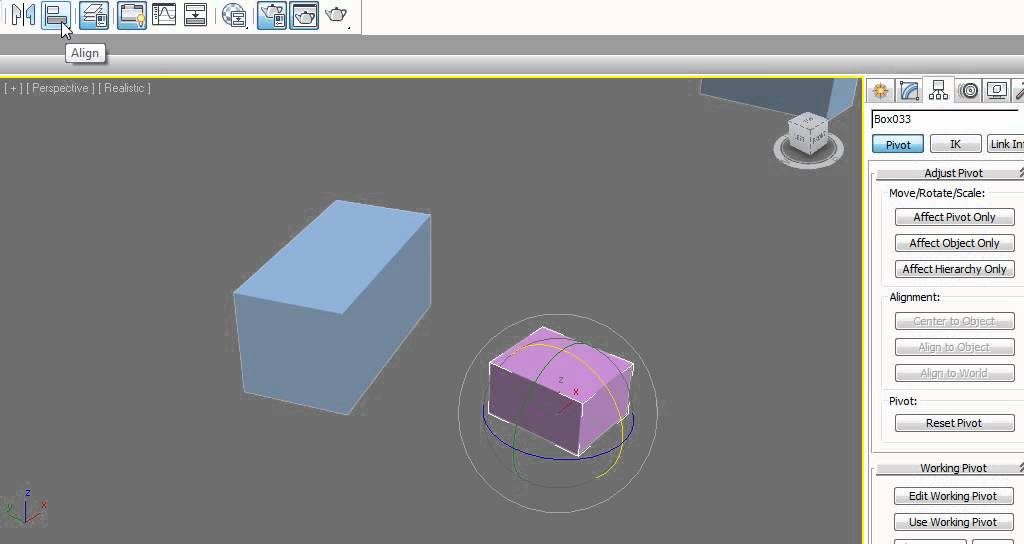 3ds Max 2012 - align pivot rotation