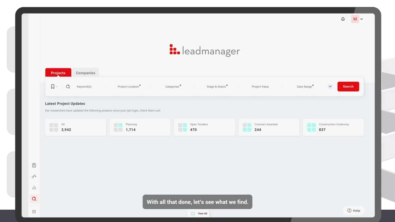 LeadManager | How to Search for a Project