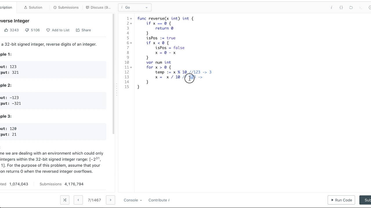 7  Reverse Integer - Leetcode in Go - Math