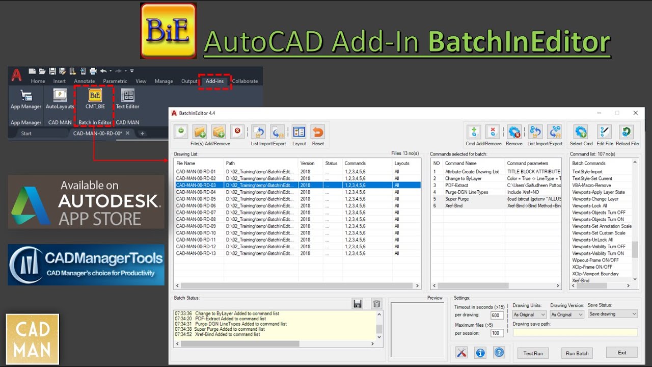 AutoCAD Plugin: BatchInEditor