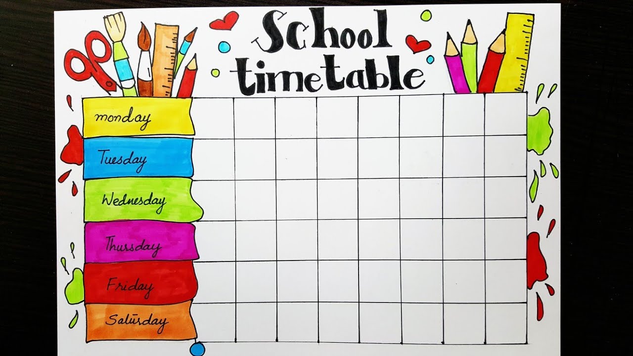 School Timetable DIY | Creative School Timetable Design for Students (Step by Step)