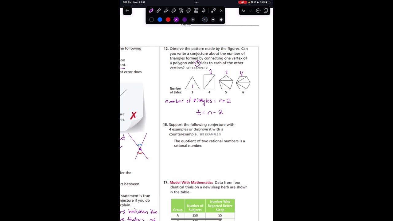 Honors Geometry 1-4 Worksheet Key Video