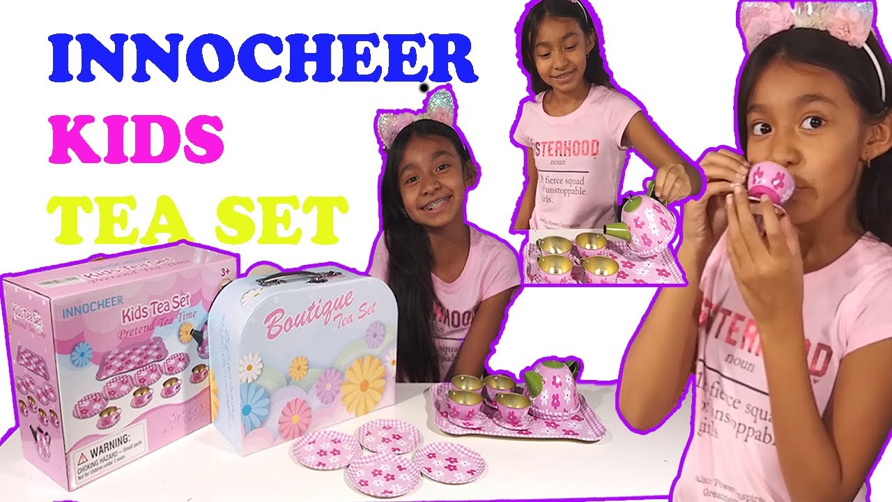INNOCHEER Pretend Tea Party Set for Little Girls, Toy Pretend Play Kitchen Metal Tea Set .