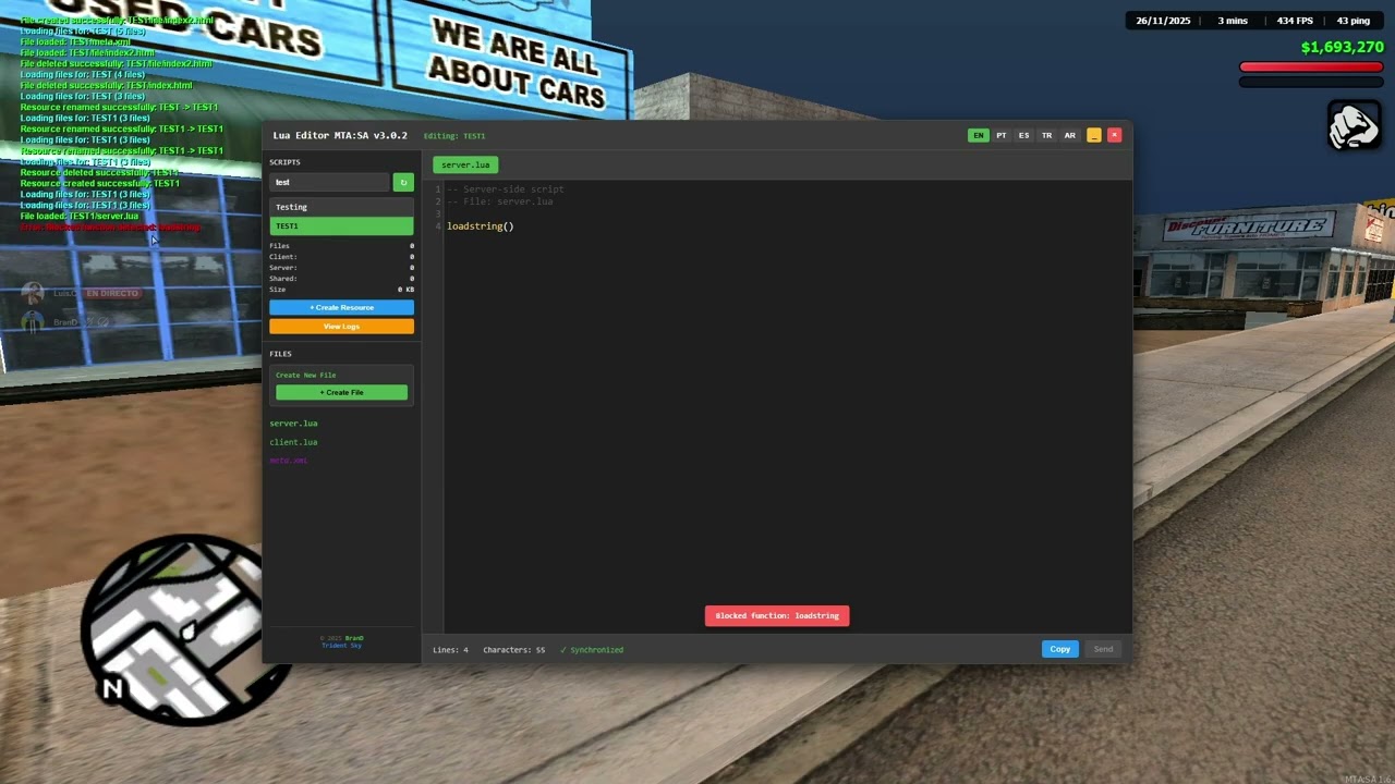 MTA:SA Lua Editor v3.0 - Major update: create/delete/rename resources and more!