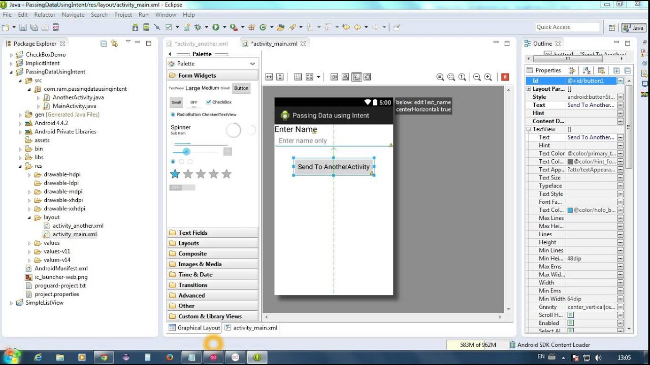 Android Tutorials : passing data between activities using intent