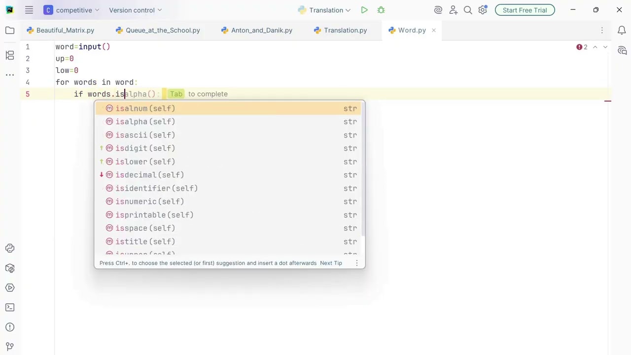 Codeforces problem 59A- Word (800)