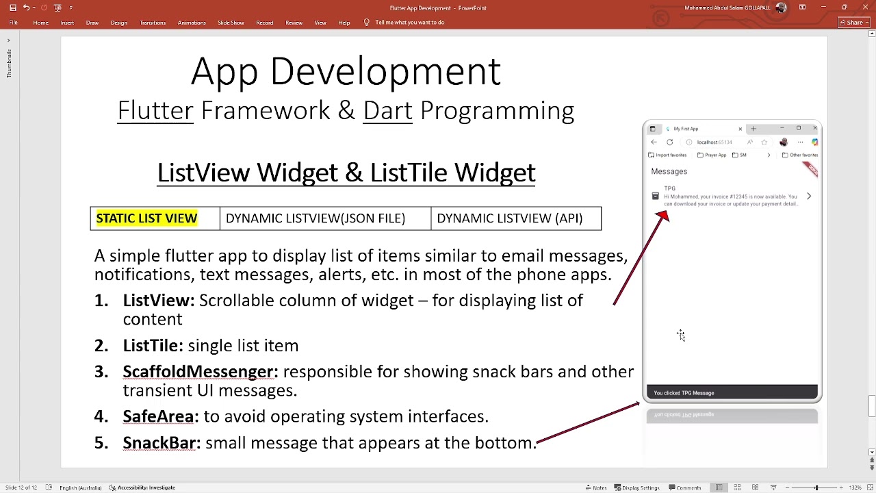 ListView Widget & ListTile Widget using Static Data in Visual Studio Code