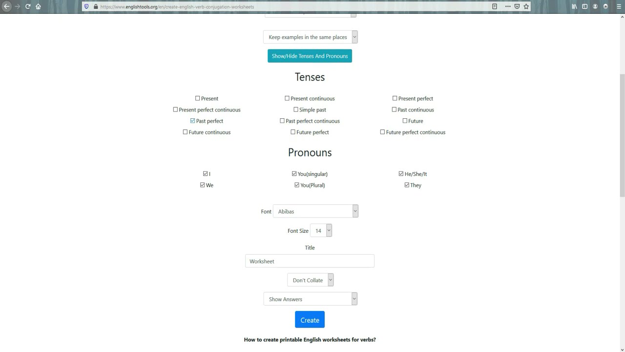 How to create amazing printable learn English verb conjugations worksheets?
