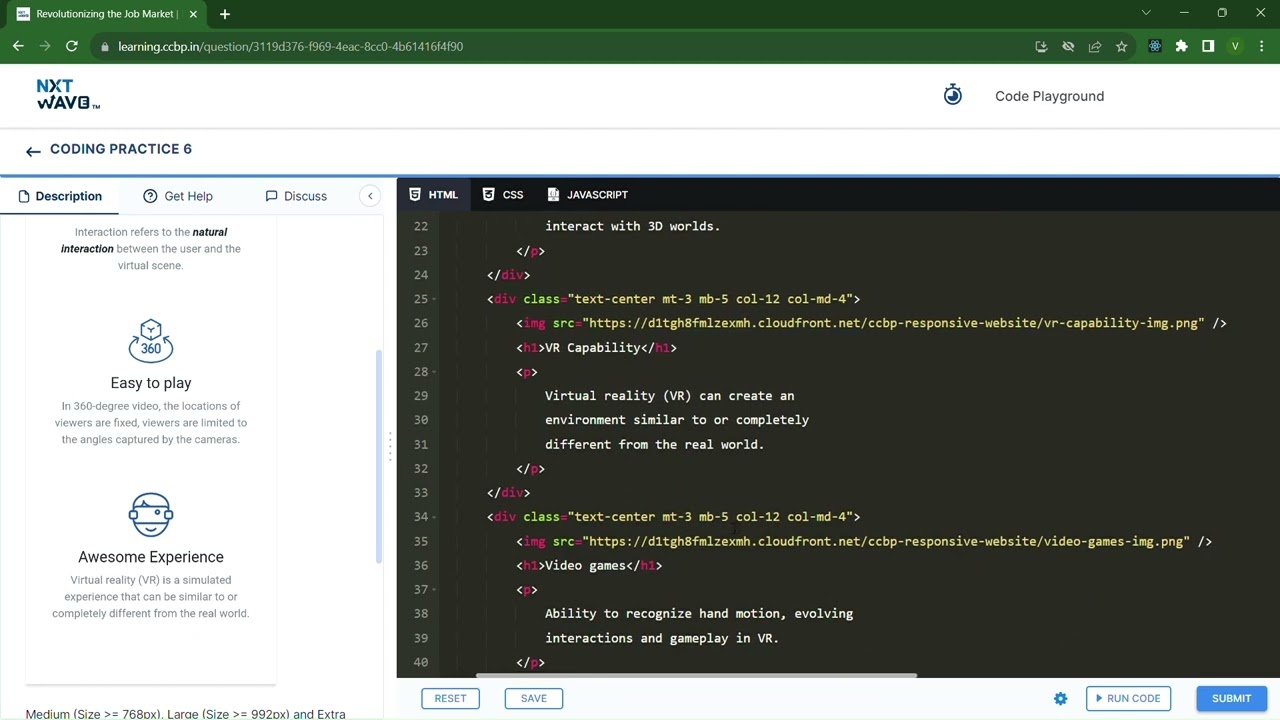 VR Website Features Section  | Coding Practice 6 | HTML, CSS, Bootstrap | NxtWave | ccbp 4.o