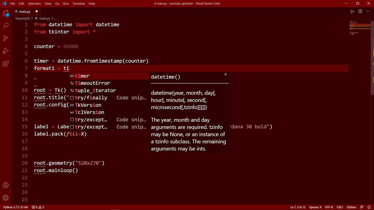 How to make stopwatch using python | Tkinter | Desktop Application
