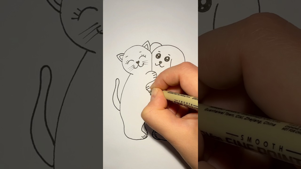 How to draw a cute dog and cat 🐕 🐈‍⬛