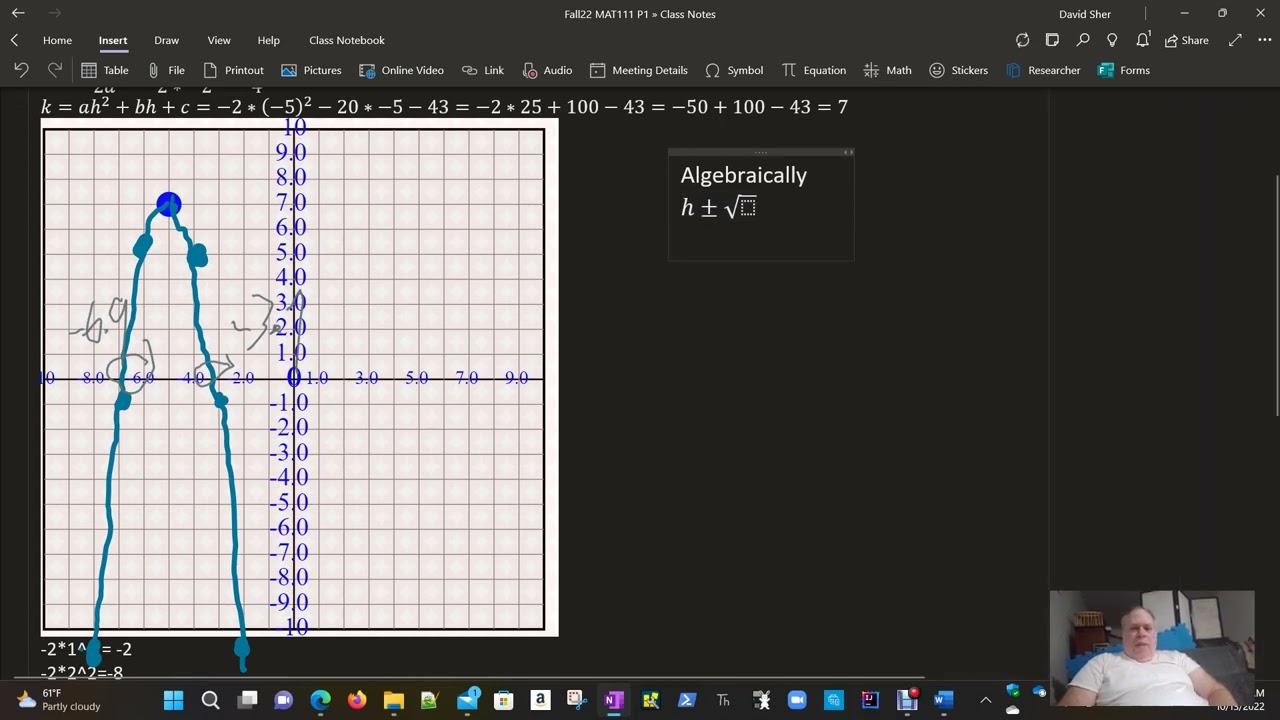 Math 111 Review Exam 1 Quadratics Root Problem Algebraically