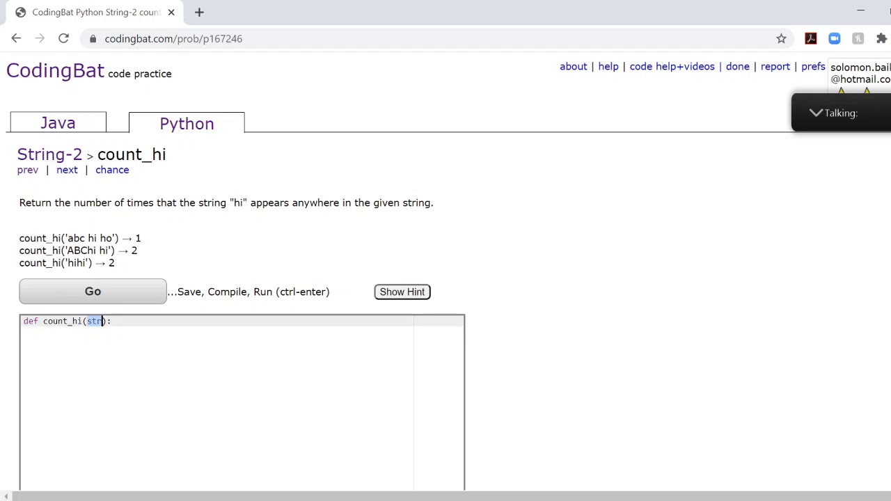String-2 (count_hi) PythonTutorial || Codingbat.com