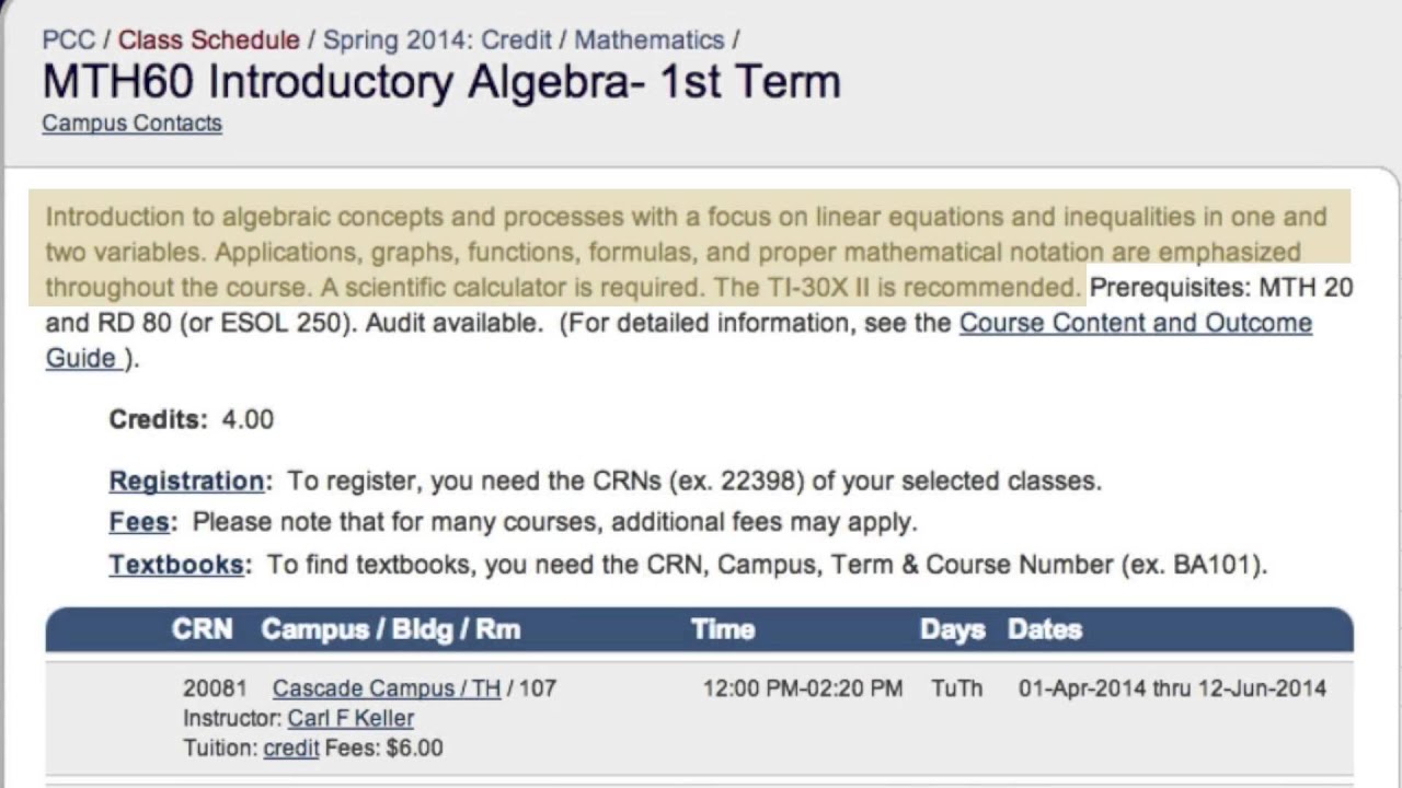 5  Reading the Class Schedule