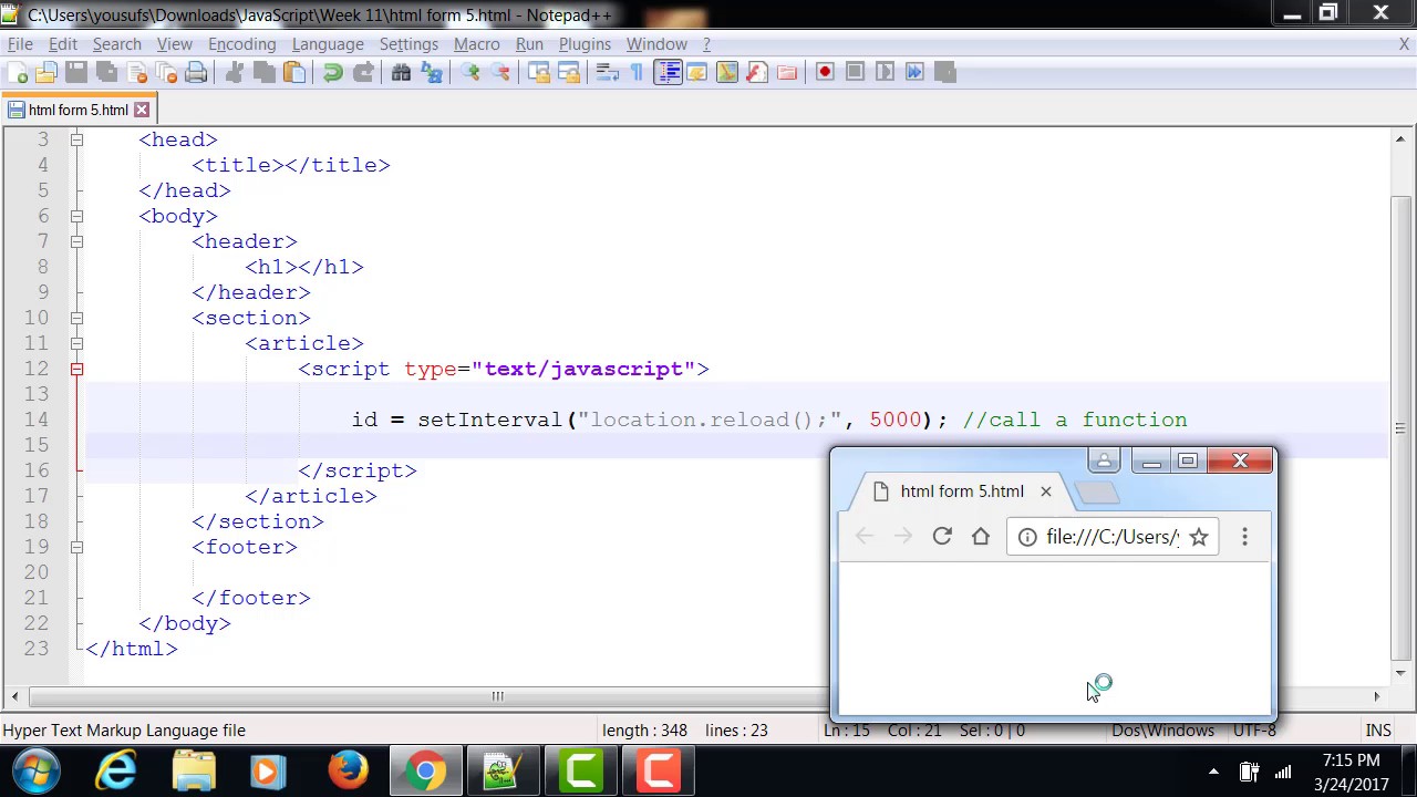JavaScript auto page reload event
