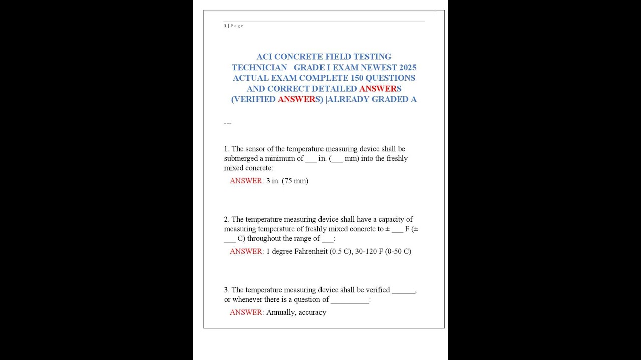 ACI CONCRETE FIELD TESTING TECHNICIAN GRADE I EXAM0001