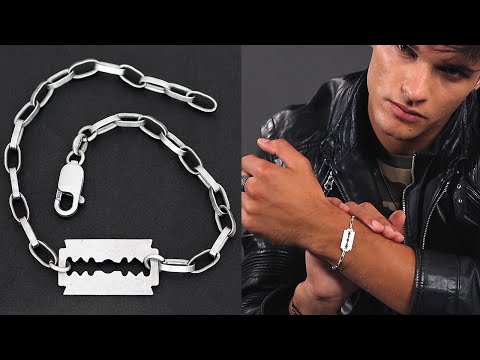 Razor blade sterling silver chain bracelet for men | Emmanuela®gifts
