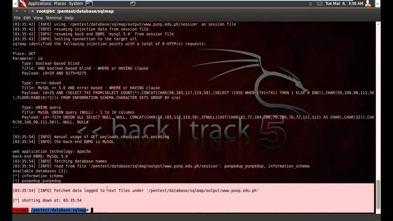 Manual Sql Injection With Back Track 5 (sqlmap)