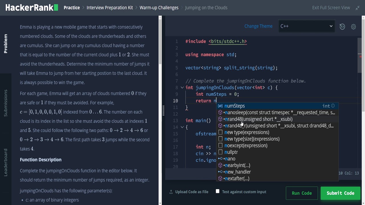 HackerRank Interview Prep Kit - Problem 3: Jumping on the Clouds